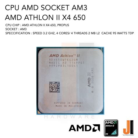 Cpu Amd Athlon Ii X4 650 4 Cores 4 Threads 32 Ghz 95 Watts Tdp No Fan