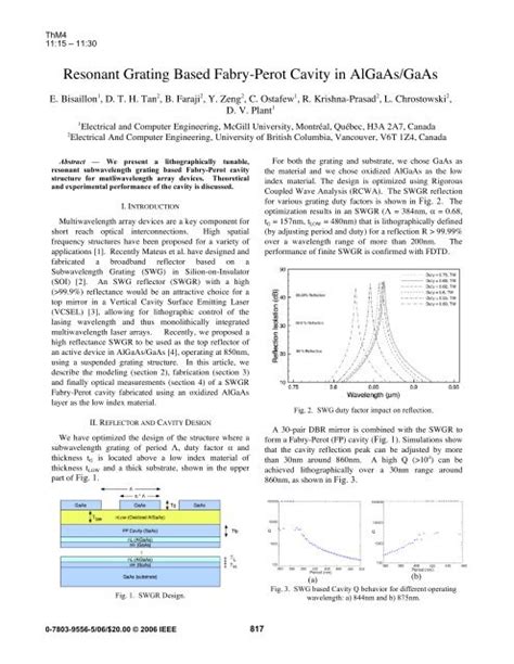 Resonant Grating Based Fabry Perot Cavity In Mcgill University