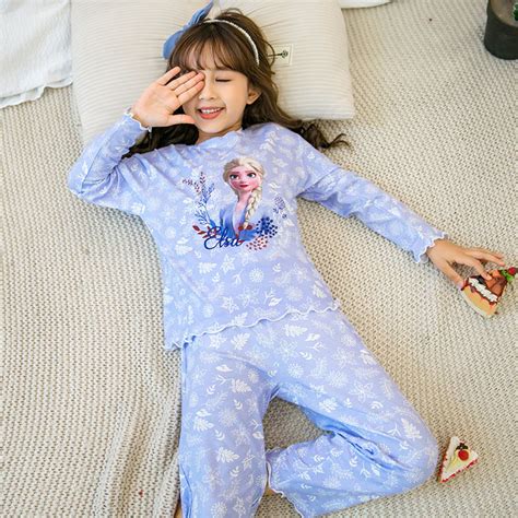 莫代尔女童春季睡衣薄款纯棉儿童空调服中大童女孩夏季家居服套装虎窝淘