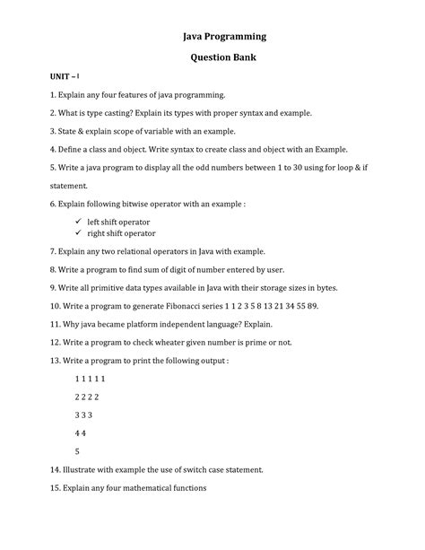 Java Programming Question Bank Long Question Bank Unit Explain Any Four Features Of Java