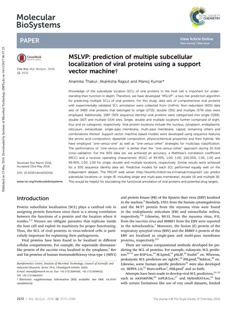 Pdf Mslvp Prediction Of Multiple Subcellular Localization Of Viral Proteins Using A Support