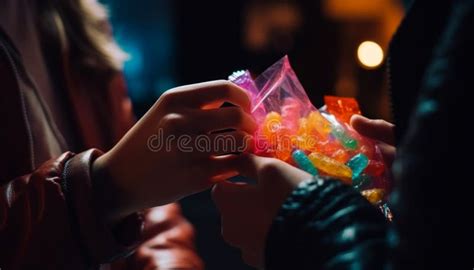 Young Adults Enjoying Sweet Food And Candy Together Generated By Ai Stock Illustration