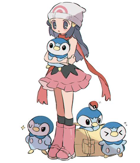 ヒカリポケモントレーナー ポッチャマ 「ヒカリとポッチャマ」ぱけのイラスト