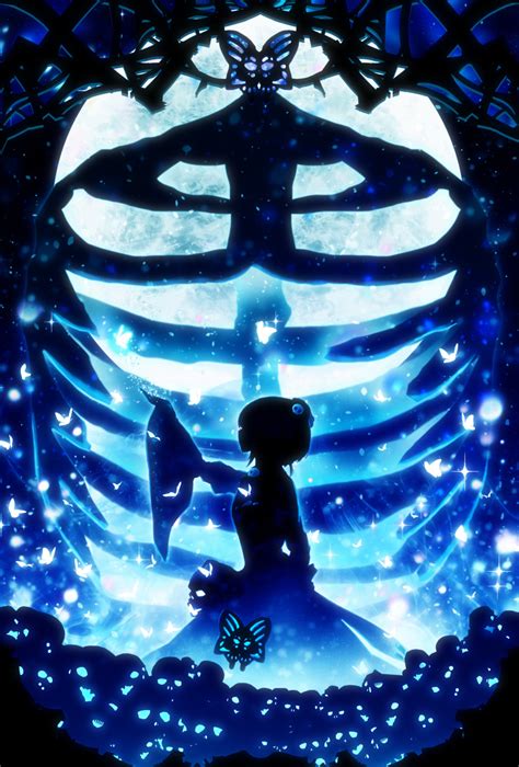 Safebooru 1girl Absurdres Arm Up Blue Theme Bug Butterfly Glowing