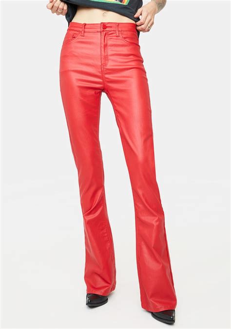 Edikted Vegan Leather Flared Pants Red Dolls Kill