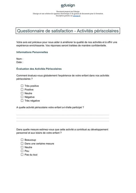 Modèle De Questionnaire Evaluation Du Formateur Edusign