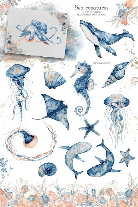 Underwater Watercolor Collection An Animal Illustration By Evgeniia