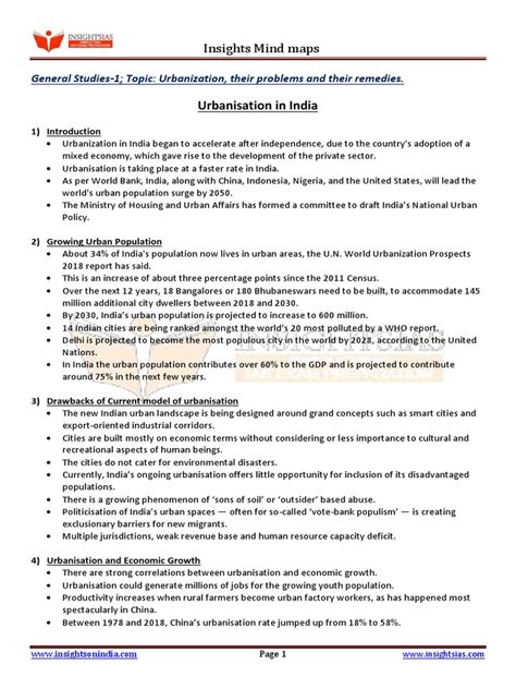Insights Mind Maps Urbanisation In India Pdf Urbanization Air Pollution