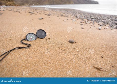 Compass On The Beach Stock Image Image Of Discovery 153636761