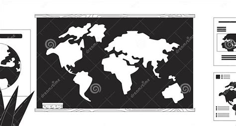 Geography Class With World Map Black And White Line Illustration Stock