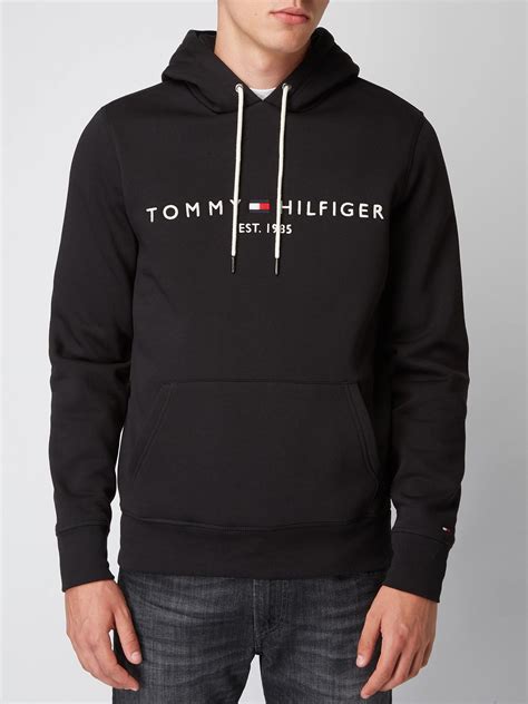 Tommy Hilfiger Logo Hoodie Hoody Sweatshirt In Black Etsy
