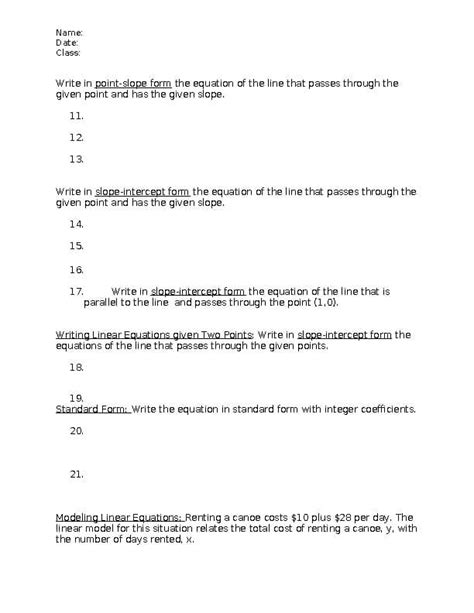 Algebra I Unit 5 Writing Linear Equations Chapter 5 Test 1 By Erin