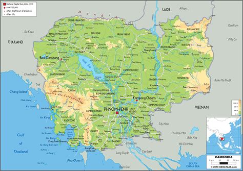 Cambodia Physical Wall Map By Graphiogre Mapsales