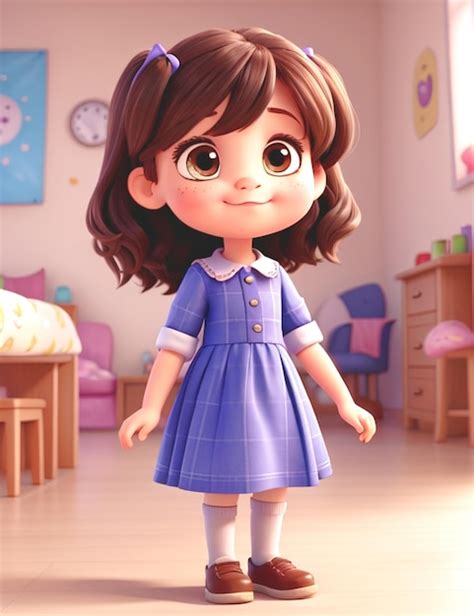 Adorable 3d Cartoon Girl Rendering Premium Ai Generated Image