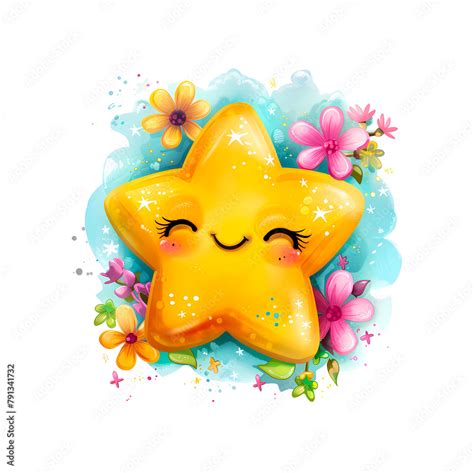 Cute Kawaii Star With Flowers Png Clipart Star Illustration Stock