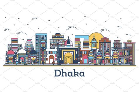 Outline Dhaka Bangladesh City Dhaka Map With Landmarks Dhaka City