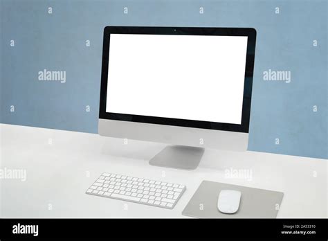 Computer Display Mockup Clean Office Desk With Computer Display Mouse And Keyboard Isoalted