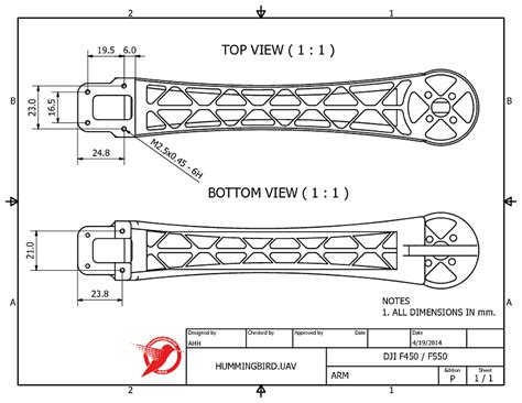Drone Chassis Sketches With Detailed Measurements
