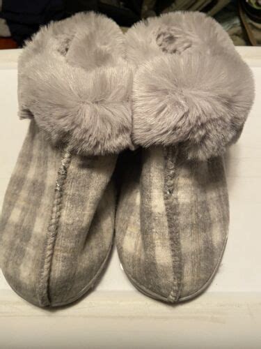 Lc Lauren Conrad Gray Plaid Slip On Fuzzy Slippers Size Large 8 9 T24 Ebay