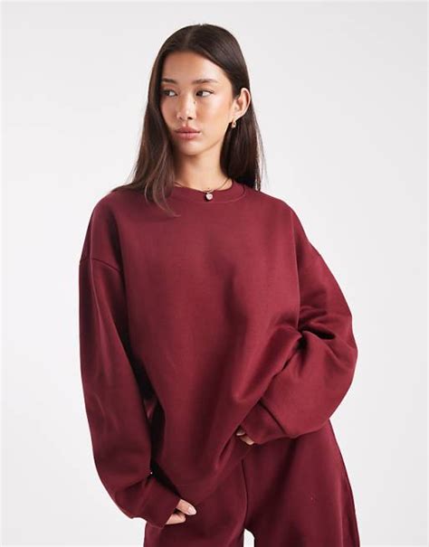 Asos Design Ultimate Oversized Brushback Sweatshirt In Burgundy Asos