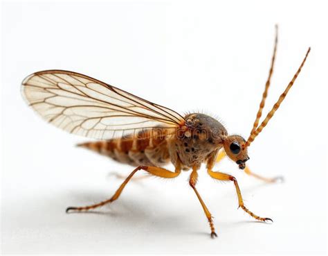 Macro Photo Of A Tiny Thrips Insect Against White Backdrop Detailed