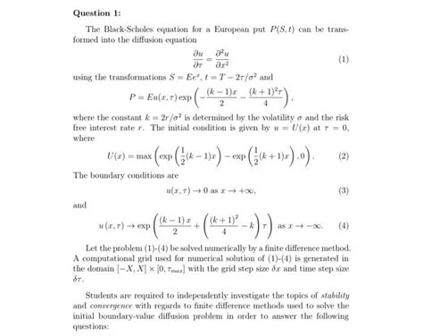 Solved The Black Scholes Equation For A European Put Pst