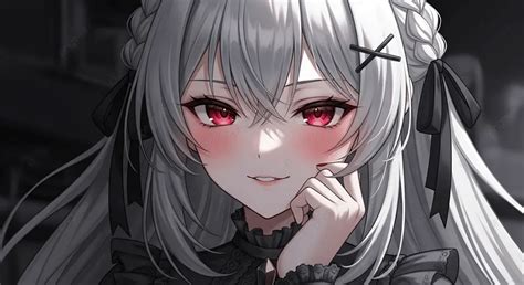Anime Girl With Silver Hair And Red Eyes