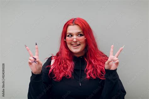 Plus Size Overweight Fat Body Positive Lgbtq Woman With Red Hair And