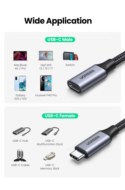Ugreen Usb C Male To Usb C Female Gen2 Alu Case Braided Extension Cable