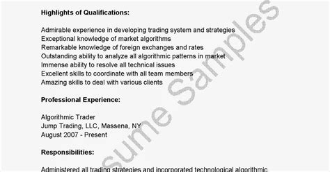 Resume Samples Algorithmic Trader Resume Sample