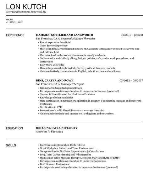 Massage Therapist Resume Samples Velvet Jobs