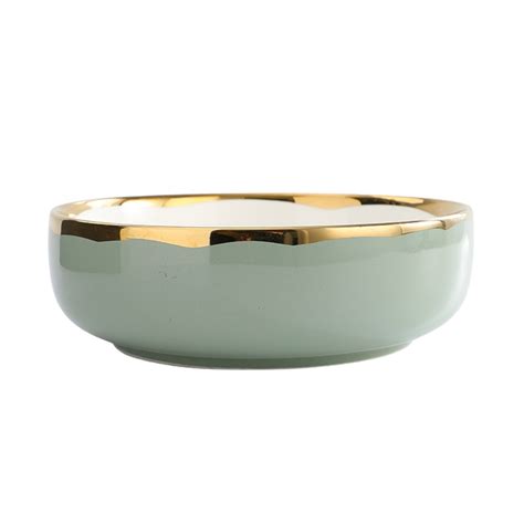 Seralle Light Green Nordic Ceramic Dinnerware Set Gold Rim Tableware
