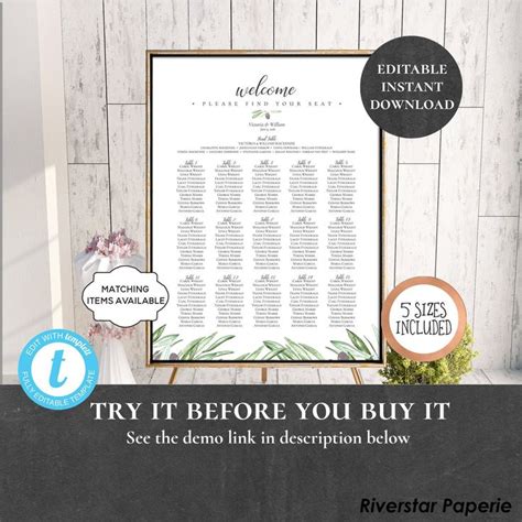 Wedding Seating Chart Table Assignment Poster Reception Dinner Table