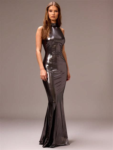Musera Sexy Mock Neck Metallic Maxi Holiday Party Dress Shein Usa