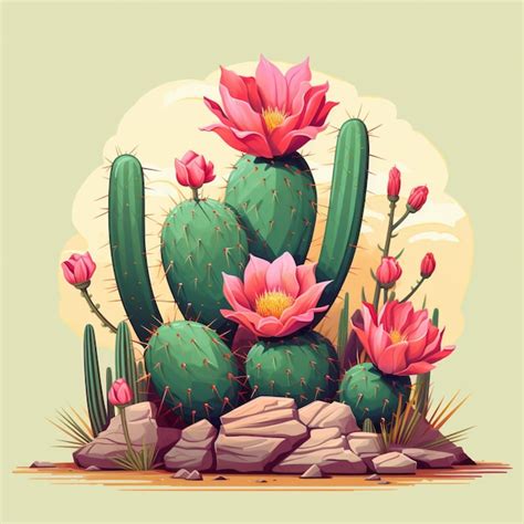 Premium Photo Illustration Of A Cactus Plant With Pink Flowers And