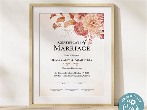 85x11 Marriage Certificate Template Floral Certificate Of Marriage
