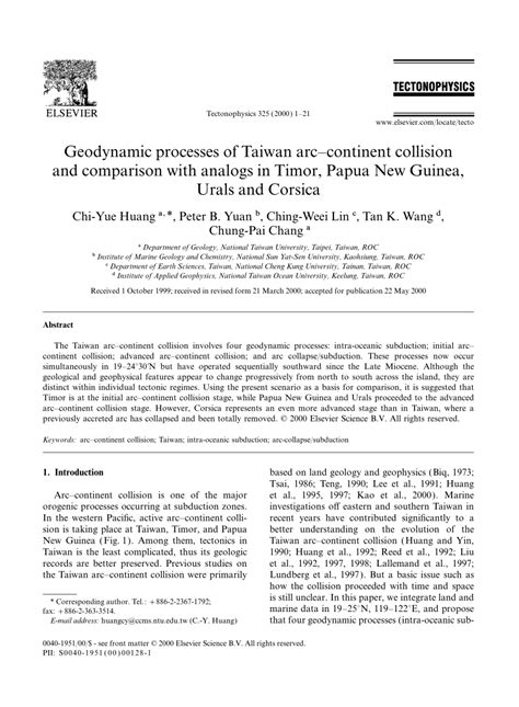 Pdf Geodynamic Processes Of Taiwan Arccontinent Collision And Comparison With Analogs In