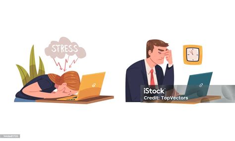 Ilustración De Empleados Frustrados Estresados Que Trabajan En La