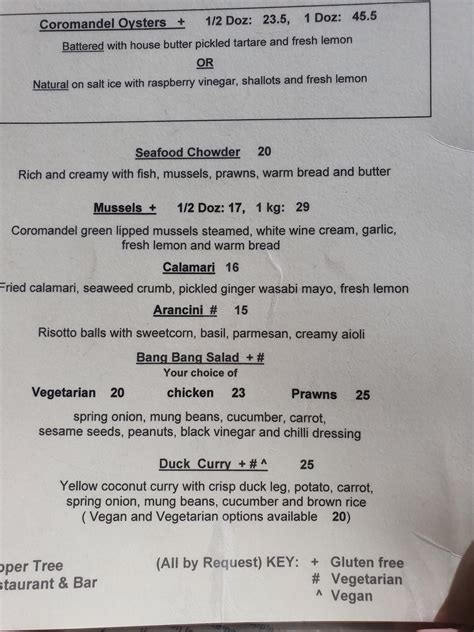 Menu At Pepper Tree Restaurant And Bar Coromandel