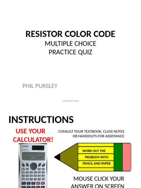 Resistor Color Code Multiple Choice Practice Quiz Master Pdf Resistor Engineering Tolerance