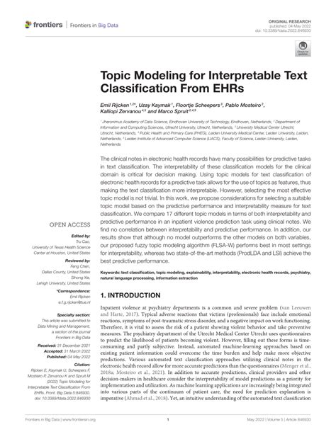 Pdf Topic Modeling For Interpretable Text Classification From Ehrs
