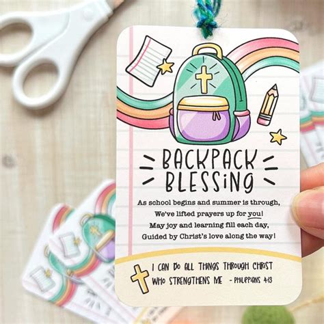 Printable Backpack Blessing Tags First Day Of School Prayer Bag Tags