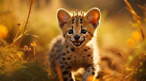 Premium Ai Image A Serval Cub Playfully Chasing