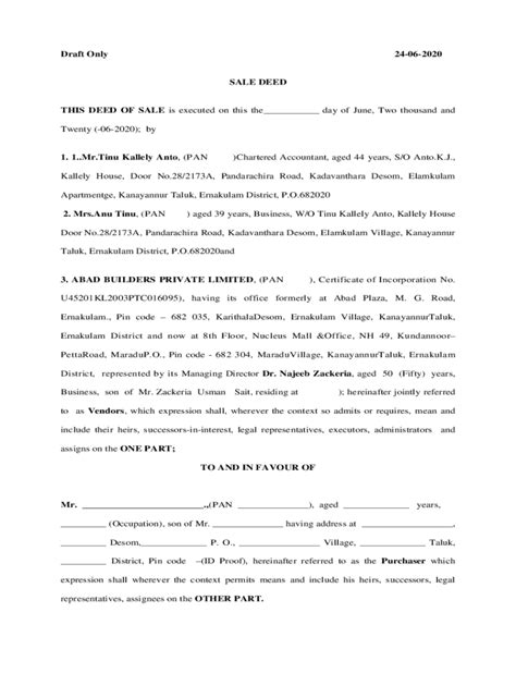 Fillable Online Execution Of Sale Deed The Economic Timesexecuted As