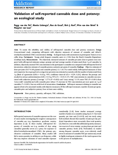 Pdf Validation Of Self‐reported Cannabis Dose And Potency An
