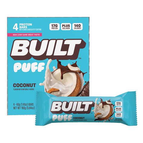 Built Bar Protein Bar Coconut Puff 17g Protein Collagen 140 Calories 4 Count Box 1 41 Oz