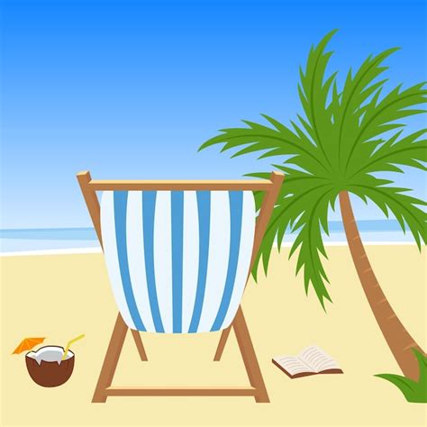 책과 칵테일을 곁들인 긴 의자가 있는 여름 그림 프리미엄 벡터