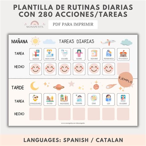 Plantilla Tareas Diarias Rutinas Niños Organización Planificador
