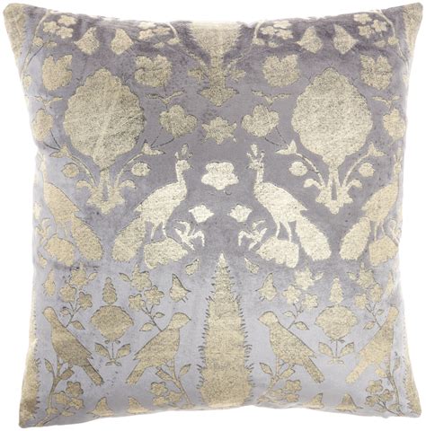 Nourison Sofia Foil Print Birds Grey Decorative Throw Pillow 20x20