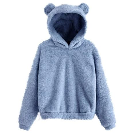Cute Teddy Bear Ears Hoodie Long Sleeve Warm 2025 Sherpa Hoodies Winter Fleece Fuzzy Sweatshirts